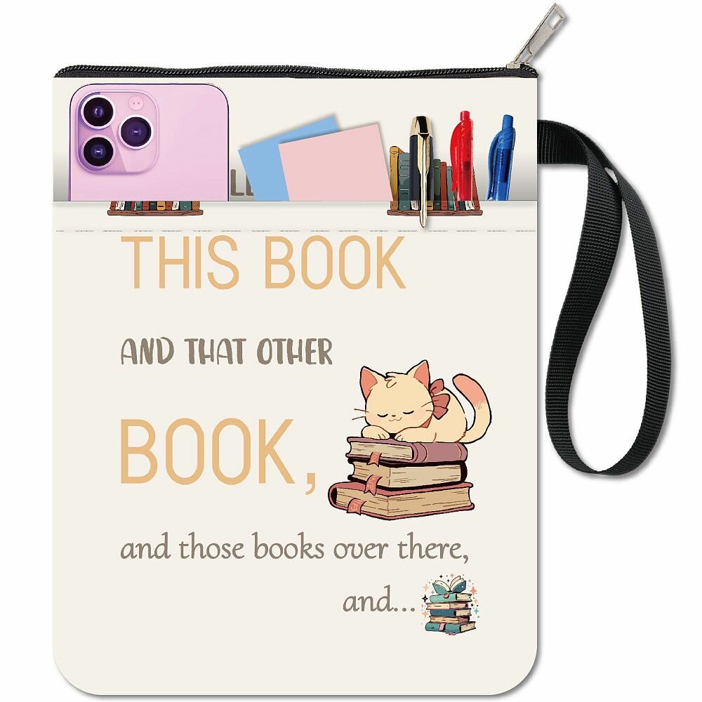 1 шт. Защитный чехол для книг с изображением кота, для книг в мягкой обложке, белый чехол для книги, моющаяся тканевая обложка с застежкой-молнией и дополнительным карманом