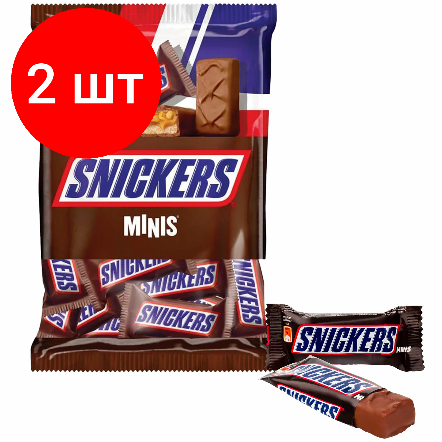 Комплект 2 шт, Шоколадные батончики SNICKERS "Minis", 180 г, 2264