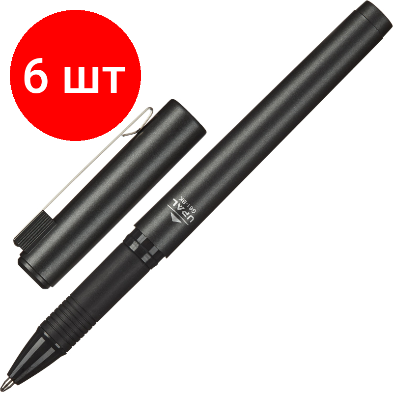 Комплект 6 штук, Ручка гелевая неавтомат. Deli Upal шар.1мм лин0.7мм черн, манж, EG61-BK
