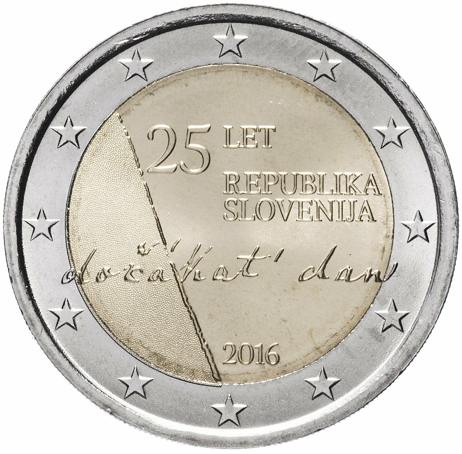 Словения 2 евро 2016 "25 лет независимости", Биметалл, в сохранности UNC