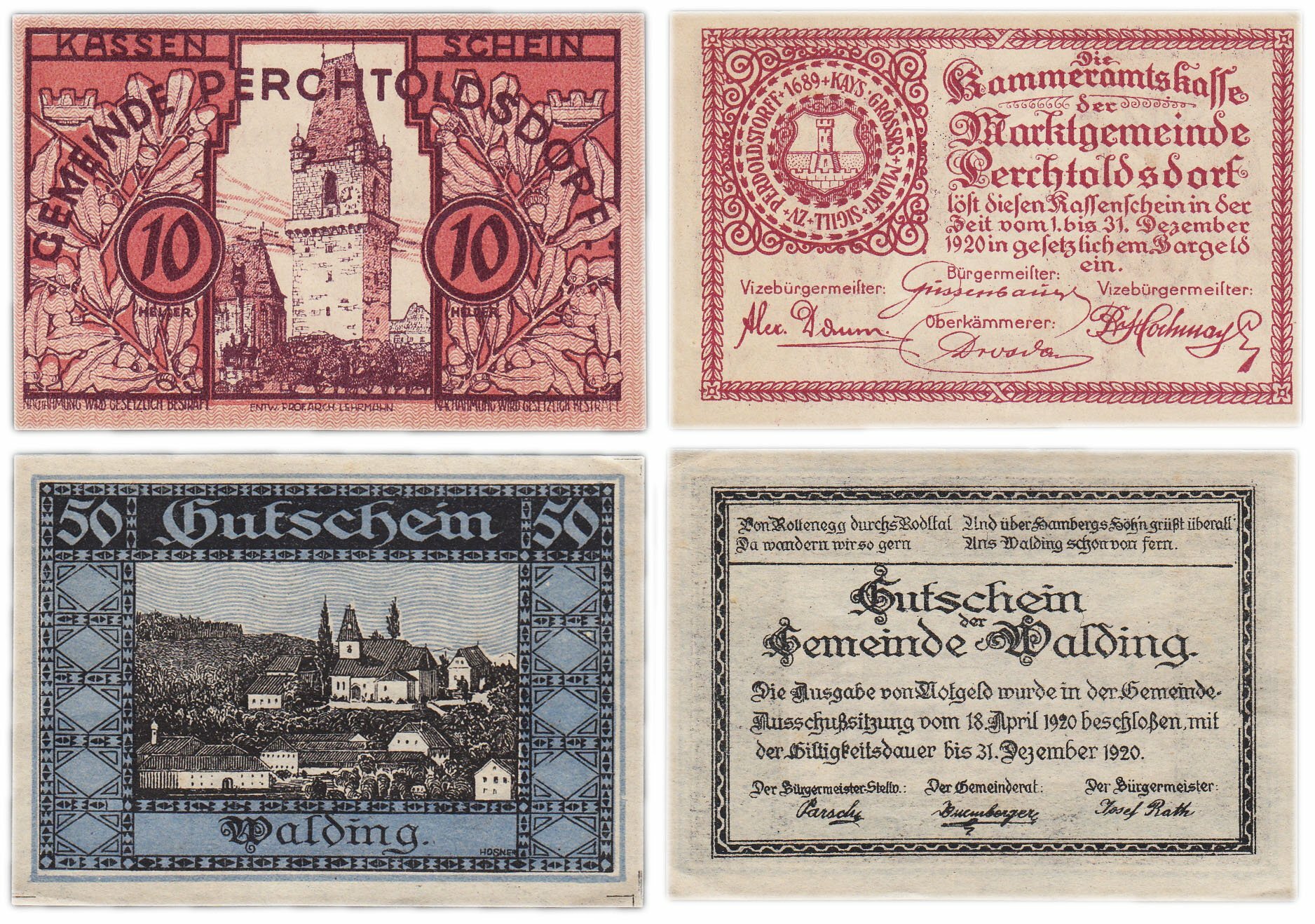 Австрия набор из 2 банкнот 10, 50 геллеров 1920