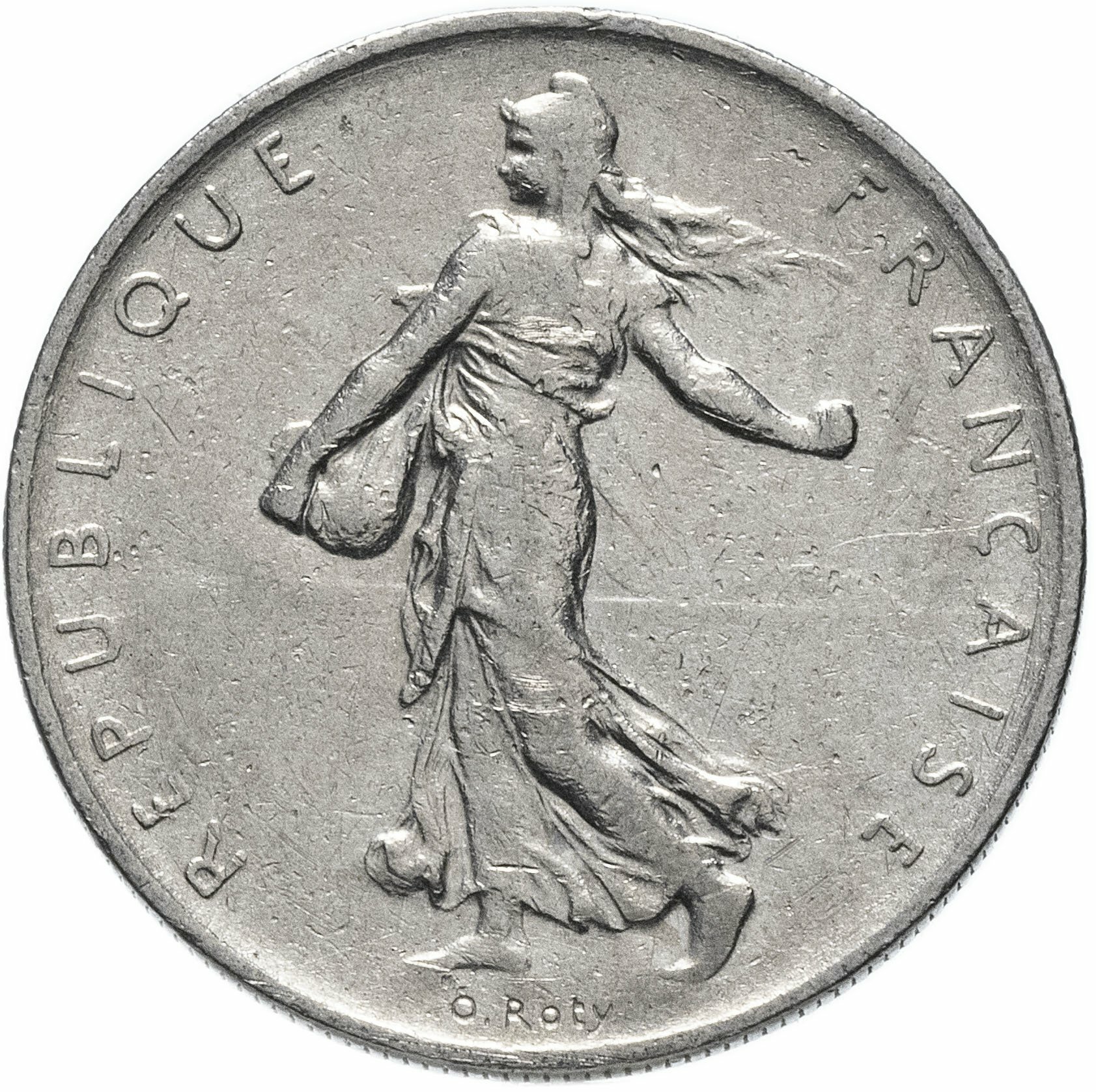 Франция 1 франк franc 1960-2001, Никель, в сохранности XF