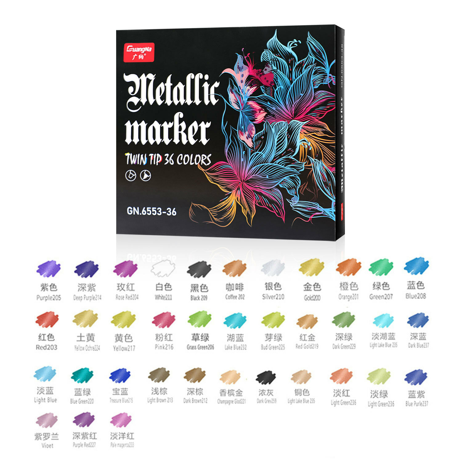 2026 Новейший Guangna GN6553 Двусторонний 36-цветный металлический маркер для ручной росписи, граффити, стираемый водный маркер