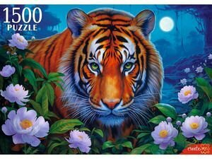 Пазл 1500 деталей Ночной тигр в цветах