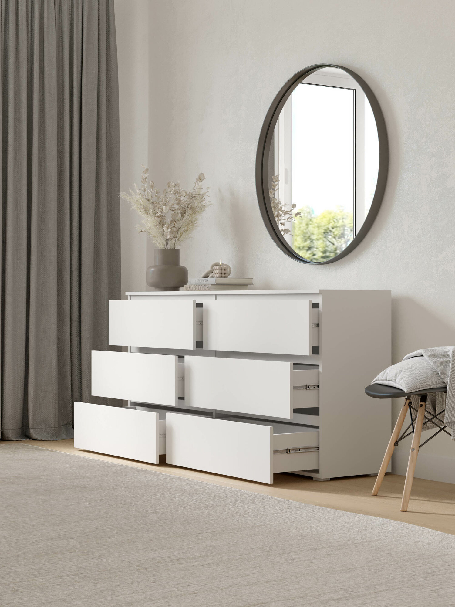 Комод A-A MEBEL Денвер, 6 ящиков, ЛДСП, белый, 160x40x80 см