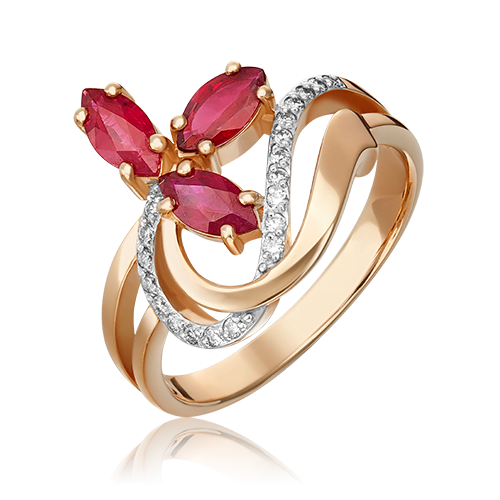 Кольцо, красное золото, 585 проба, бриллиант, рубин