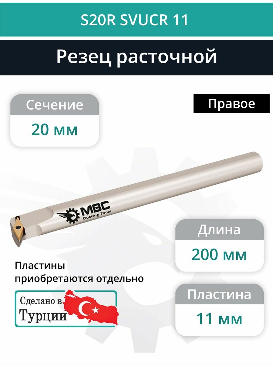 S20R SVUCR 11 внутренний токарный расточной резец правый, 20 мм / пластина VCMT 1103**