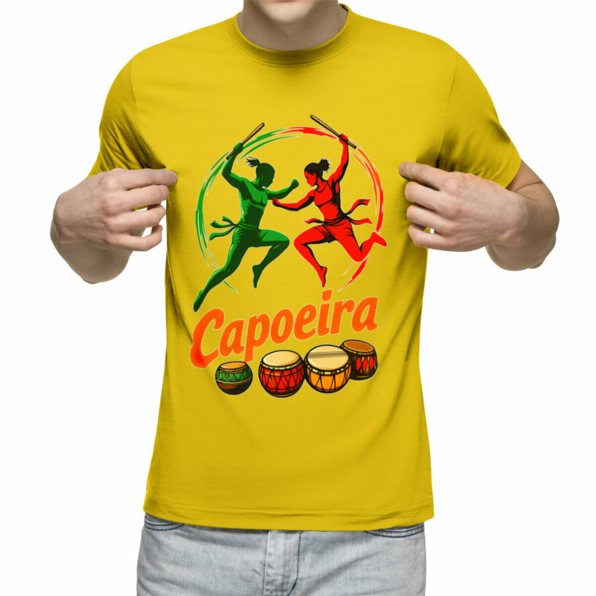 Мужская футболка «Капоэйра: бой и ритм» (желтый, S)