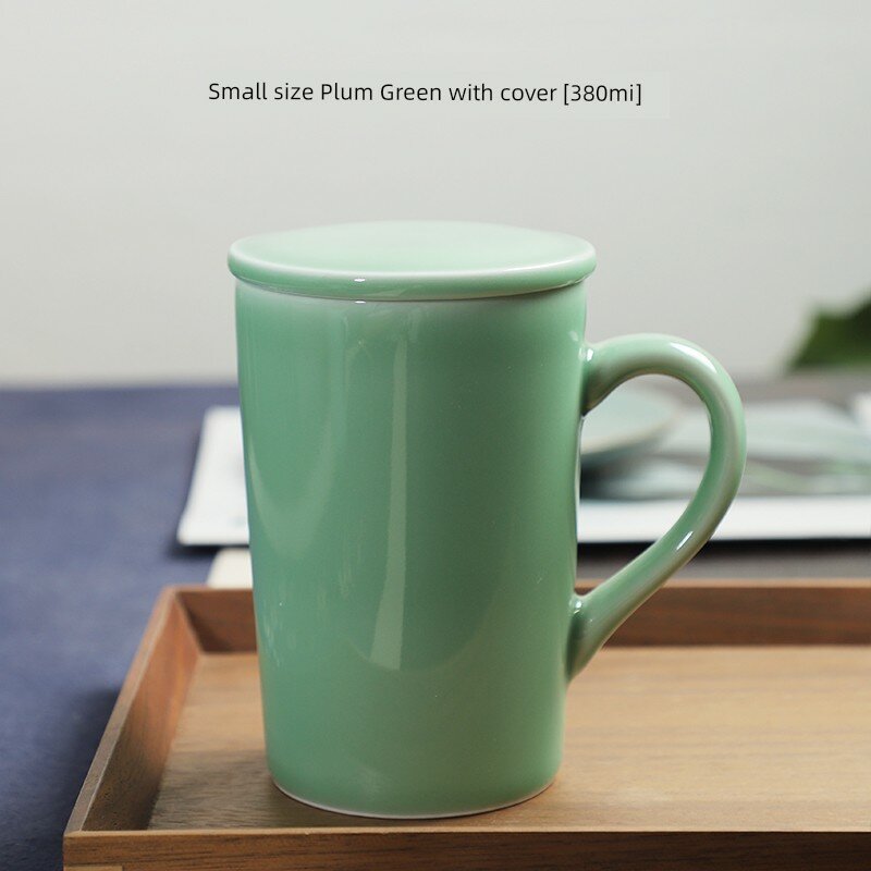 Керамическая чашка сливово-голубого цвета с крышкой 380 мл малый размер летняя посуда для повседневного использования