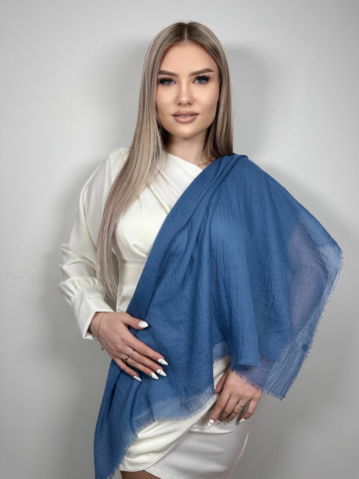Платок LIALMA Базовая коллекция для женщин,28х13 см, синий — фото 1