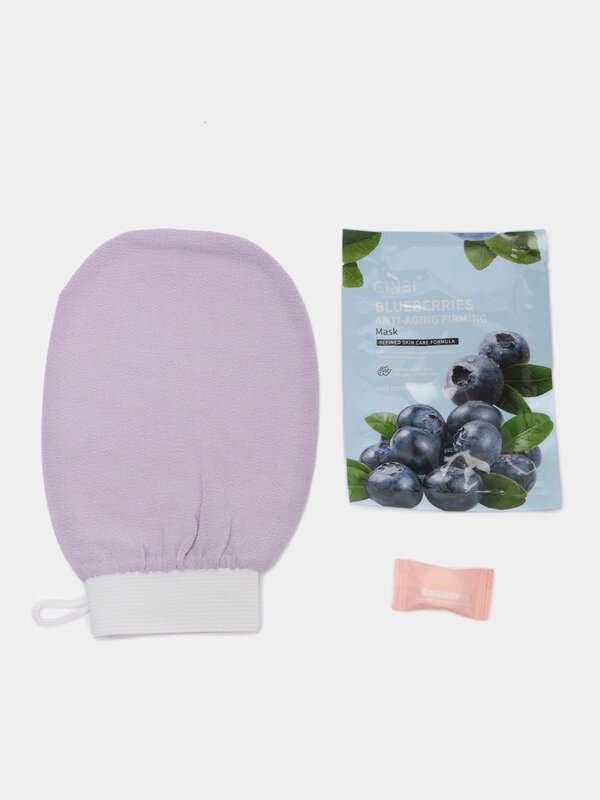 Набор "Мочалка-варежка для тела, пилинг, отшелушивающая + маска для лица + салфетка"