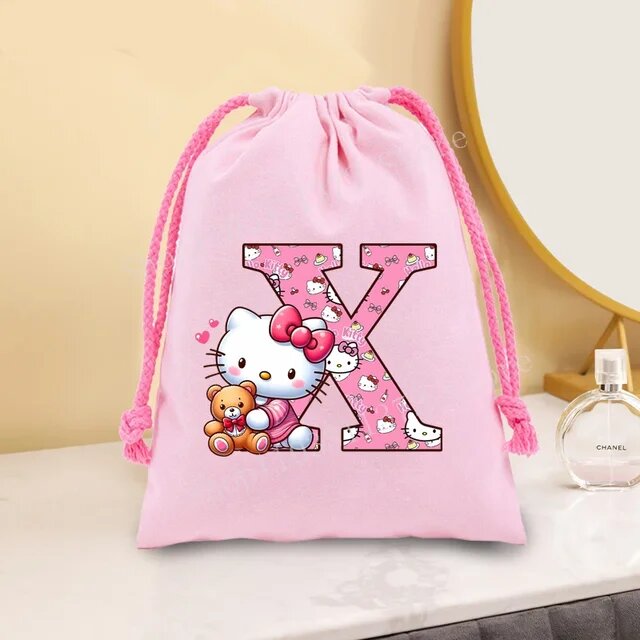 Холщовая сумка Sanrio на завязках с принтом Hello Kitty в виде буквы AZ, хлопковая сумка, подходит для хранения конфет, подарков, украшений, игрушек и т. д, многоразовая сумка для хранения.