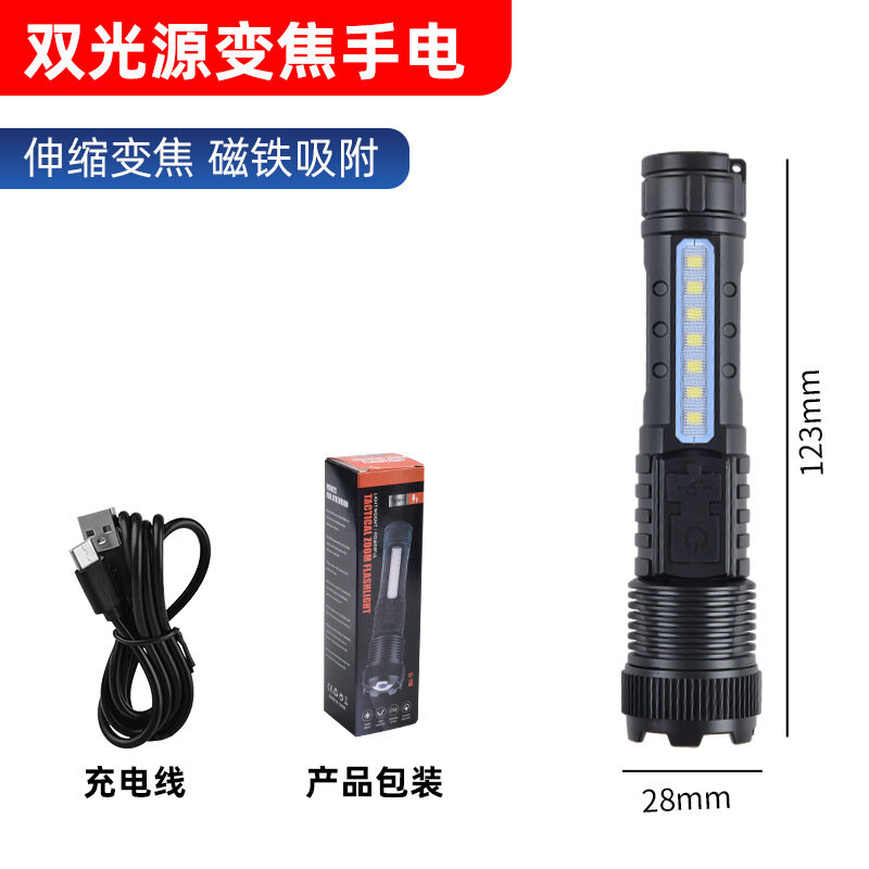 Новый трансграничный 118 уличный мощный фонарик P50 с телескопическим зумом, мощный зажим для ручки, красный и синий