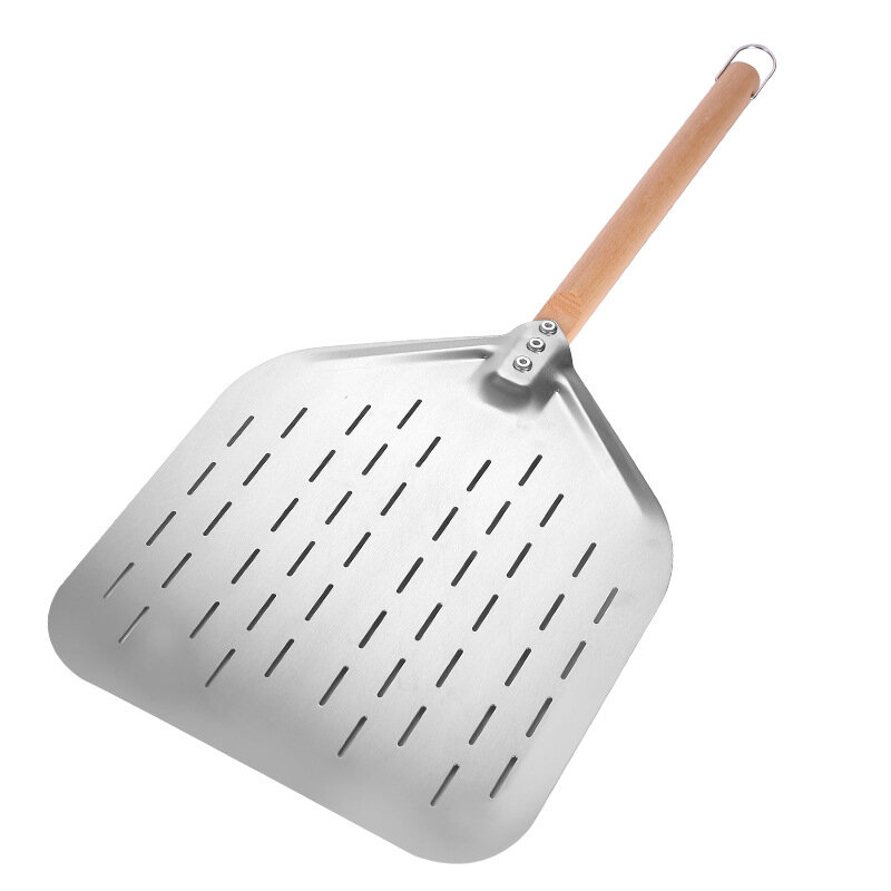 430 Нержавеющая сталь Полая лопатка для пиццы с деревянной ручкой, лопатка для духовки, лопатка для переноски тортов, инструмент для переворачивания пиццы на кухне