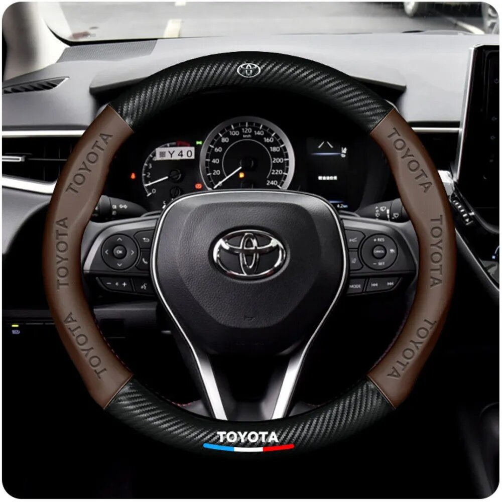 Оплетка на руль Toyota, диаметр 38 см, из экокожи, 1 шт.