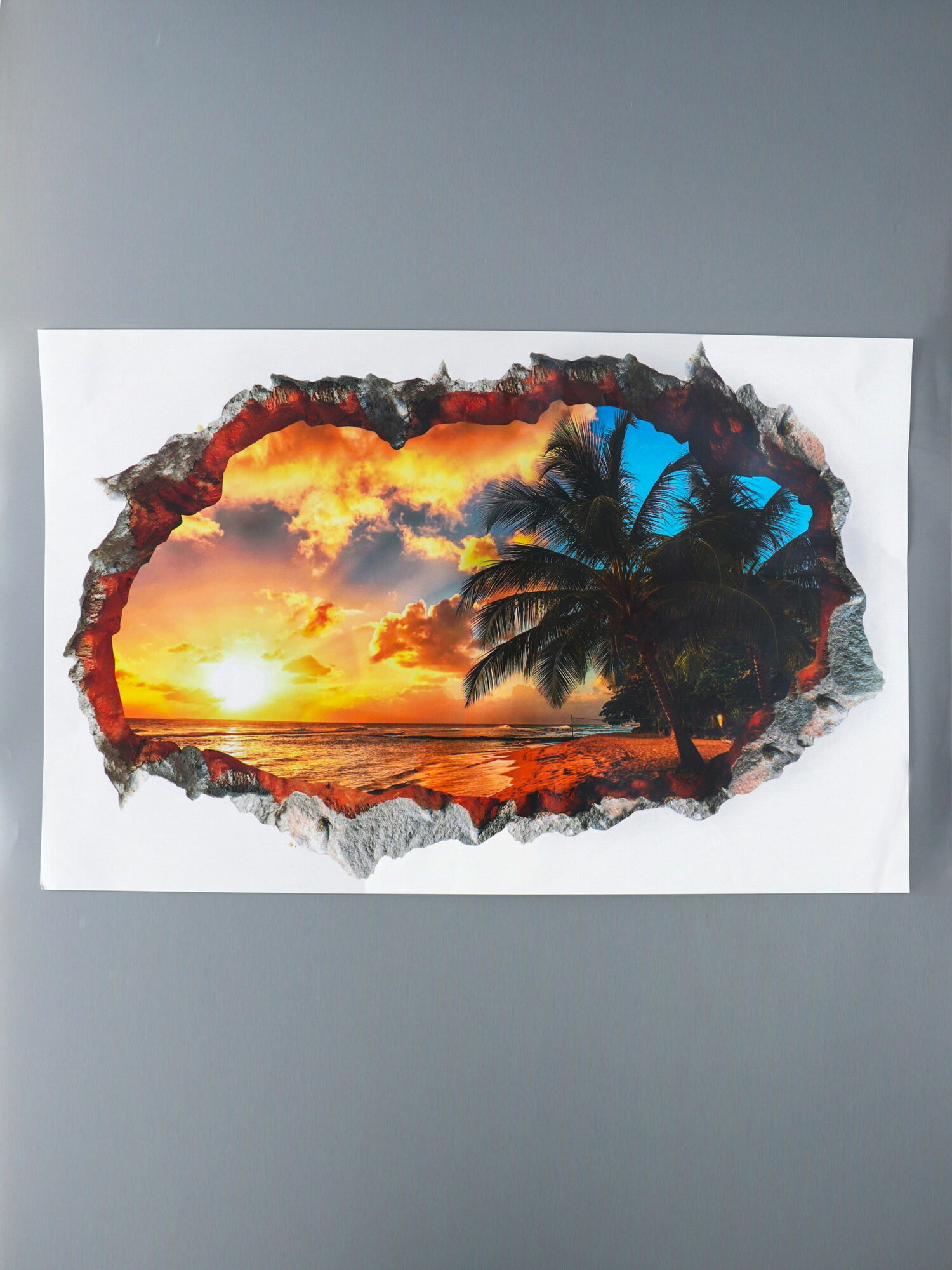 Интерьерная наклейка 3D на стену "Закат на пляже", 90x60 см, декоративная, влагостойкая, ПВХ