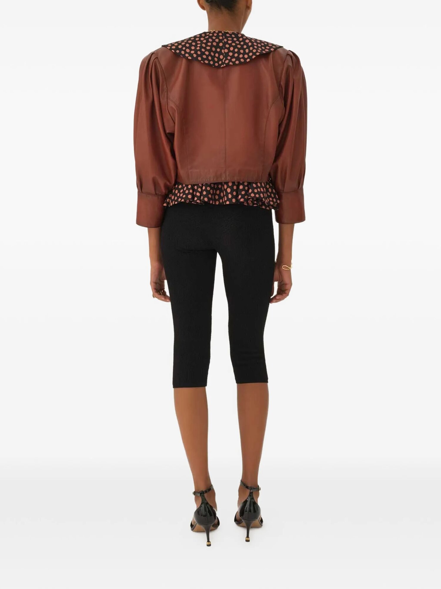 Куртка Chloe Puff-sleeve leather jacket, размер 36, коричневый — фото 1