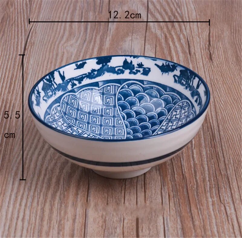 Японская Бытовая стандартная миска для лапши, супа, десерта, Корейская миска для Синий, 12.2xH5.5cm