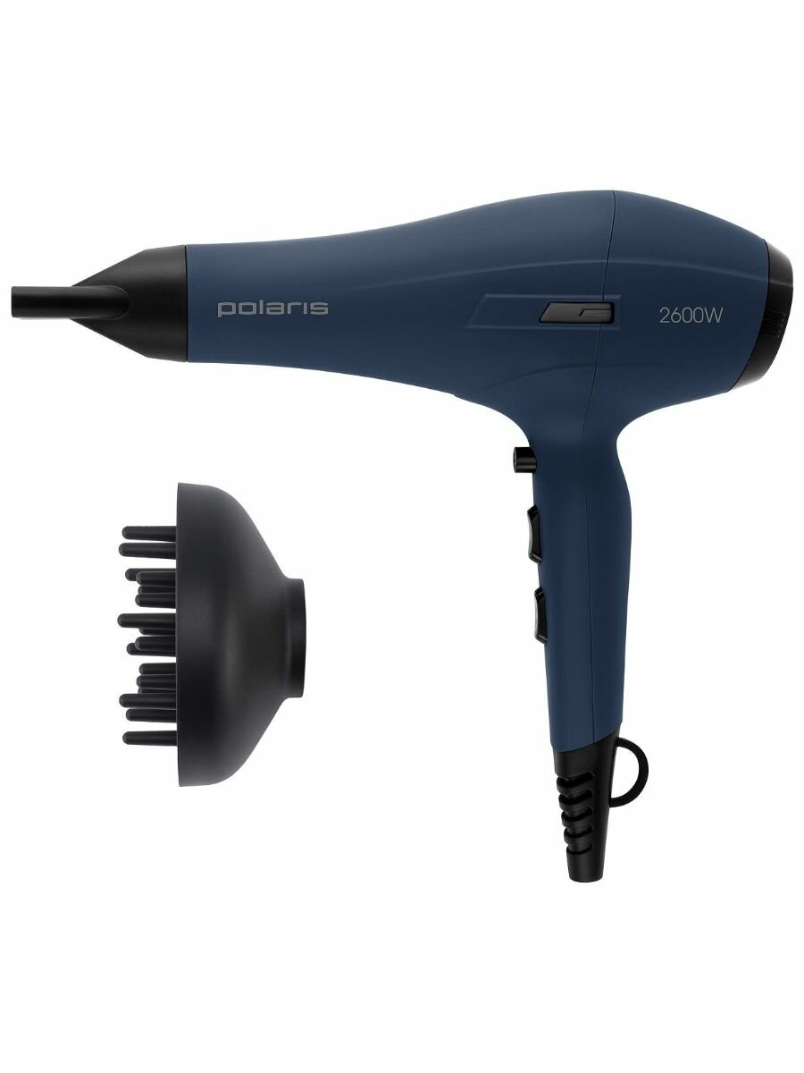 Фен для волос с насадками мощный Polaris PHD, Мощность 2600Вт, 3 температурных режима, Диффузор/Концентратор