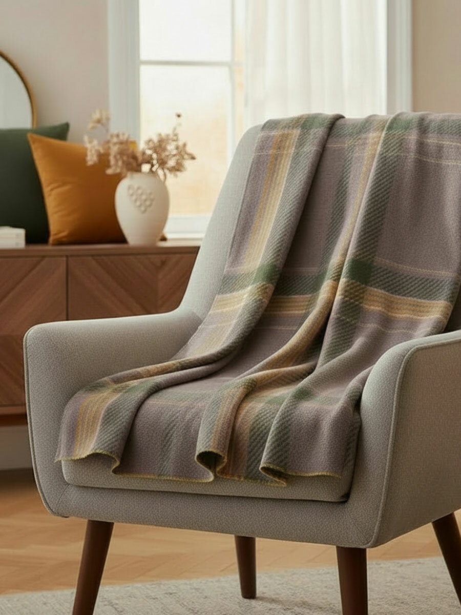 Плед 200x220см Pappel Cotton, голубой с бежевым , хлопок , акрил