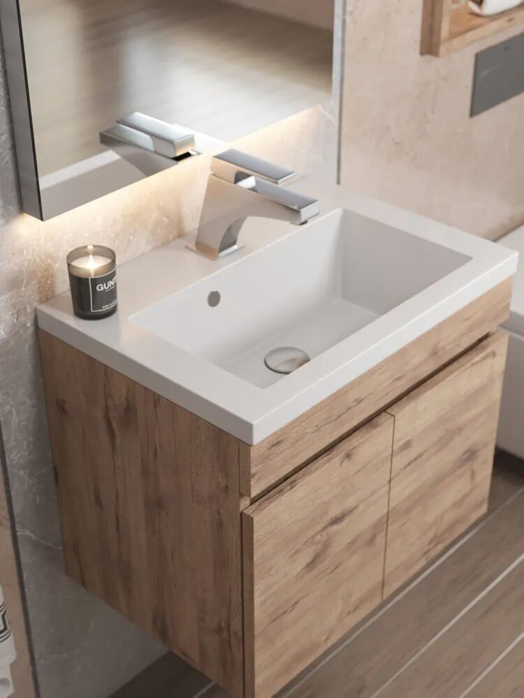 Раковина Uperwood Eva, для ванной, белая, прямоугольная, искусственный мрамор, 50 см