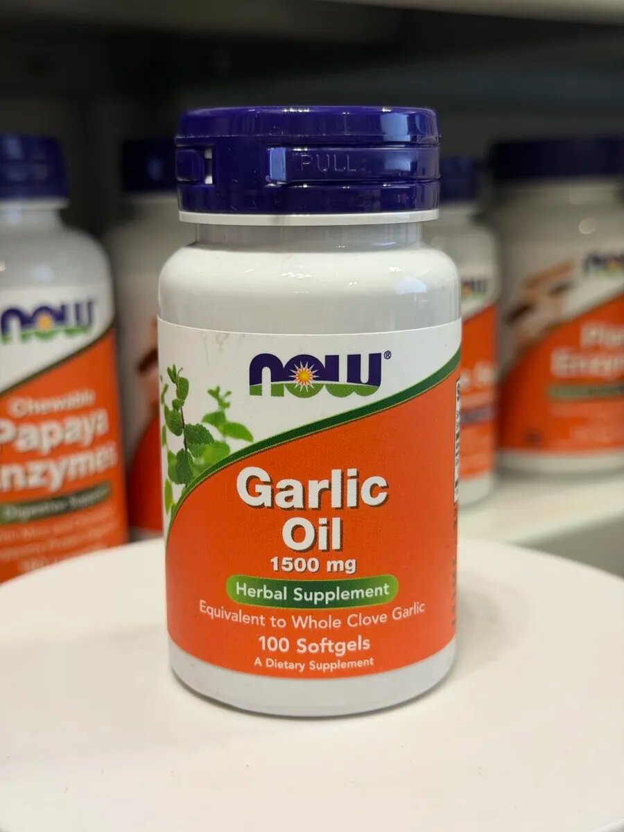 NOW Garlic Oil 1500 mg - Чесночное масло для сердца, иммунитета и сосудов, 100 капсул