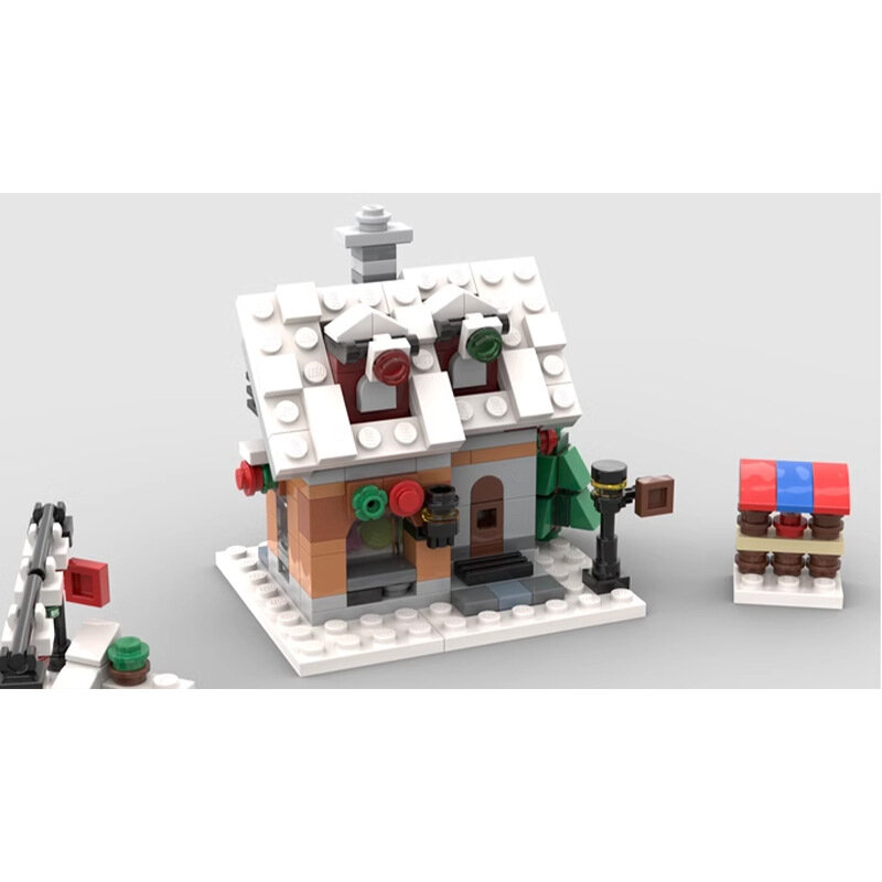 MOC-113259 Мини-рождественская зимняя сцена для выпечки, собранный строительный блок, модель игрушки в подарок