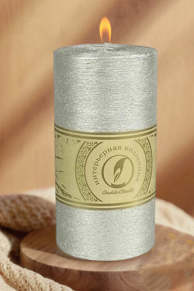 Декоративная свеча-столбик серебряный рельеф, 15х8 см, Омский Свечной 173037-свеча