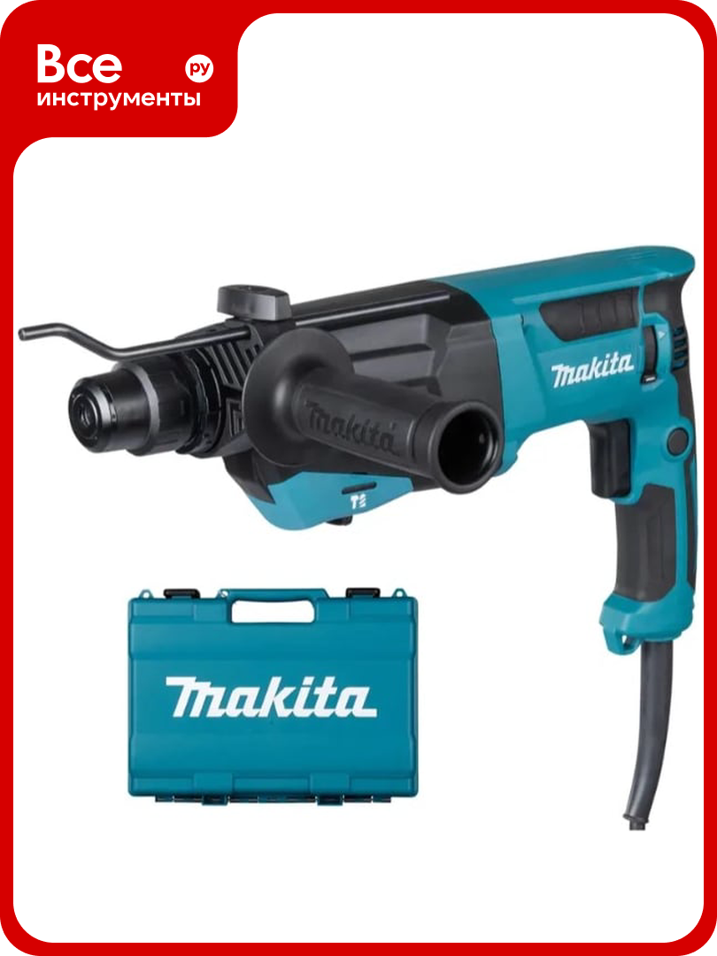 Перфоратор Makita HR2670 с мощностью 800 Вт, 3 режимами работы, ударом 3 Дж и кейсом для профессионального использования