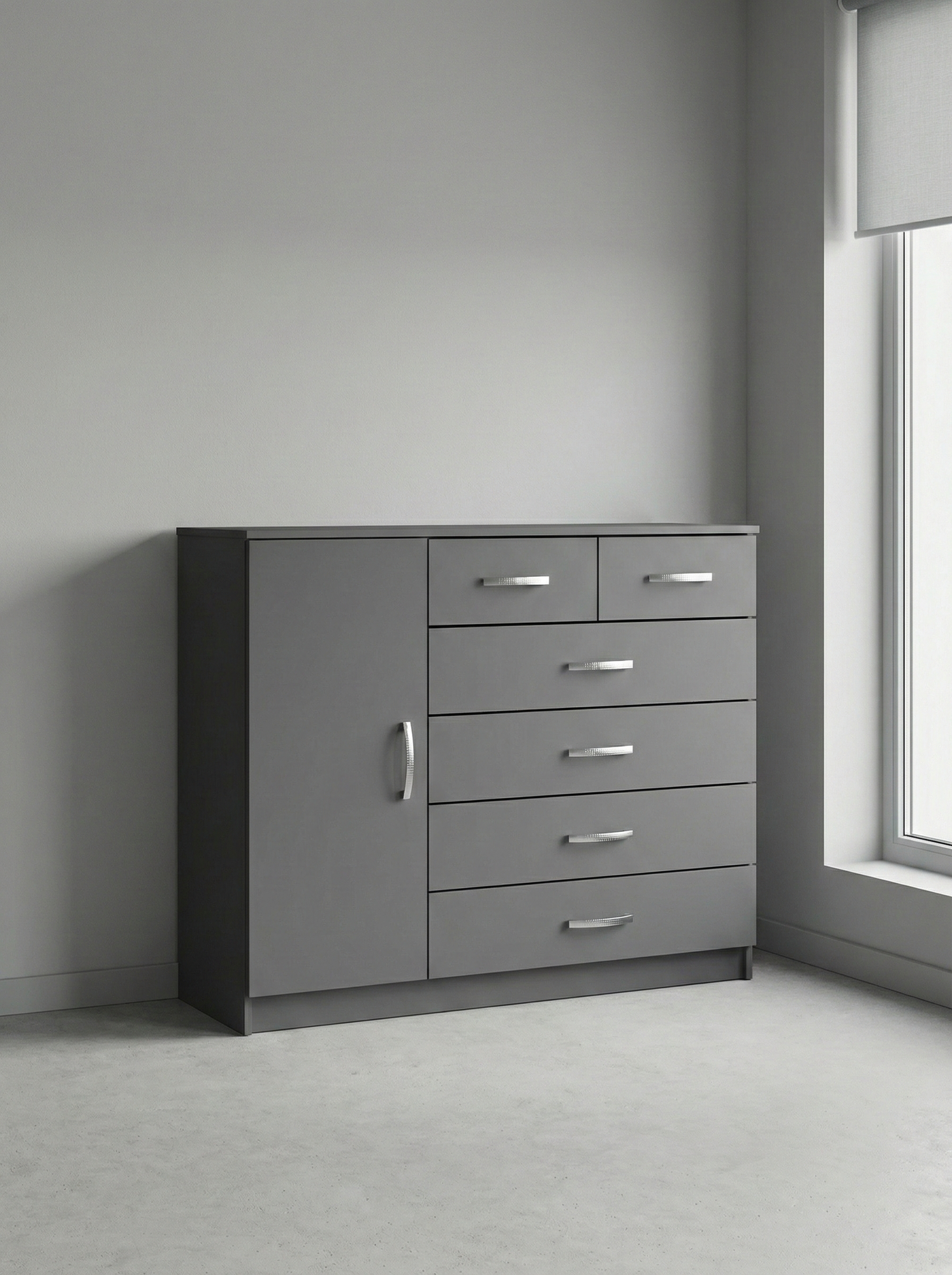 Комод Капри-10 с 6 ящиками и дверью, ШхГхВ: 121х43х101 см, графит