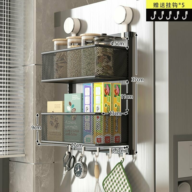 Стеллаж для хранения в холодильнике без сверления, боковой органайзер, многофункциональная настенная полка для специй, присоска, многослойная кухонная полка