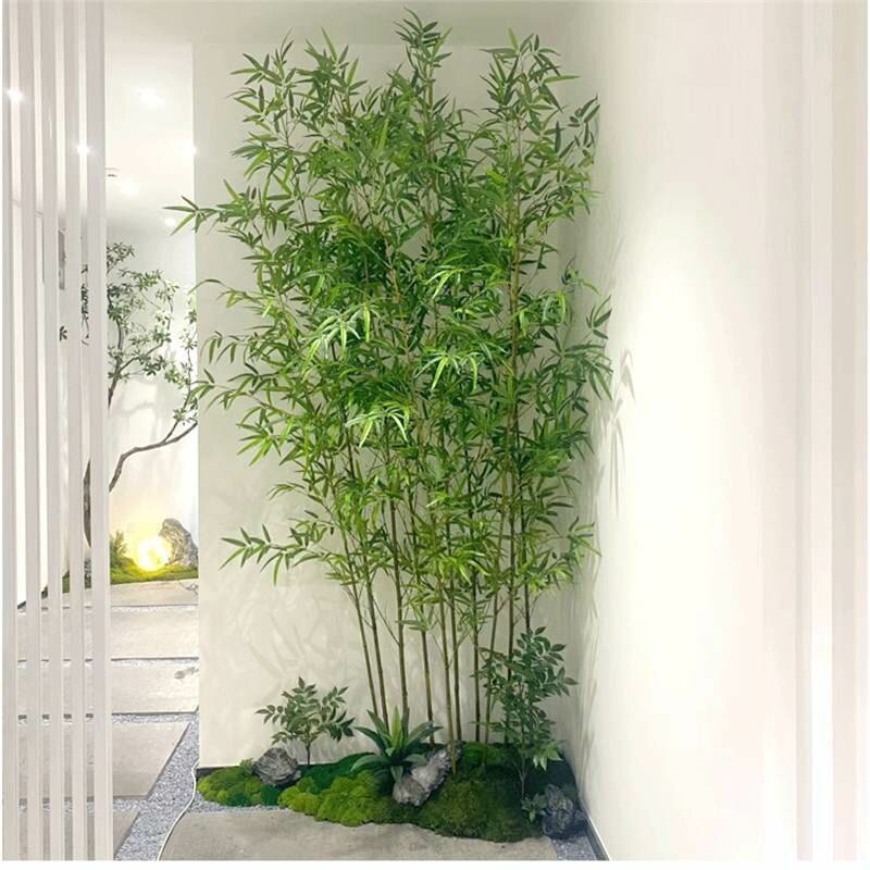 2025 Симуляция тонкого водяного бамбука, декоративная внутренняя входная мягкая отделка, зеленое растение, перегородка, плотный искусственный бамбук
