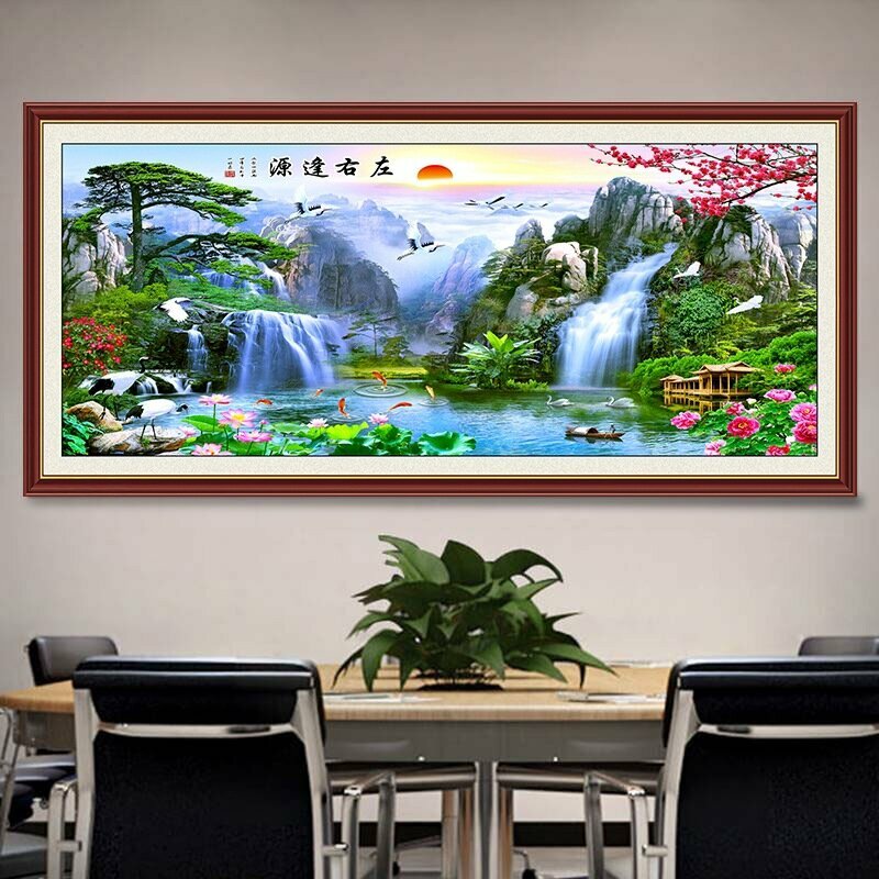 2025 Декоративная картина для стены за диваном, новая китайская стильная пейзажная живопись, текущая вода приносит богатство, самоклеящаяся обои-наклейка, мурал