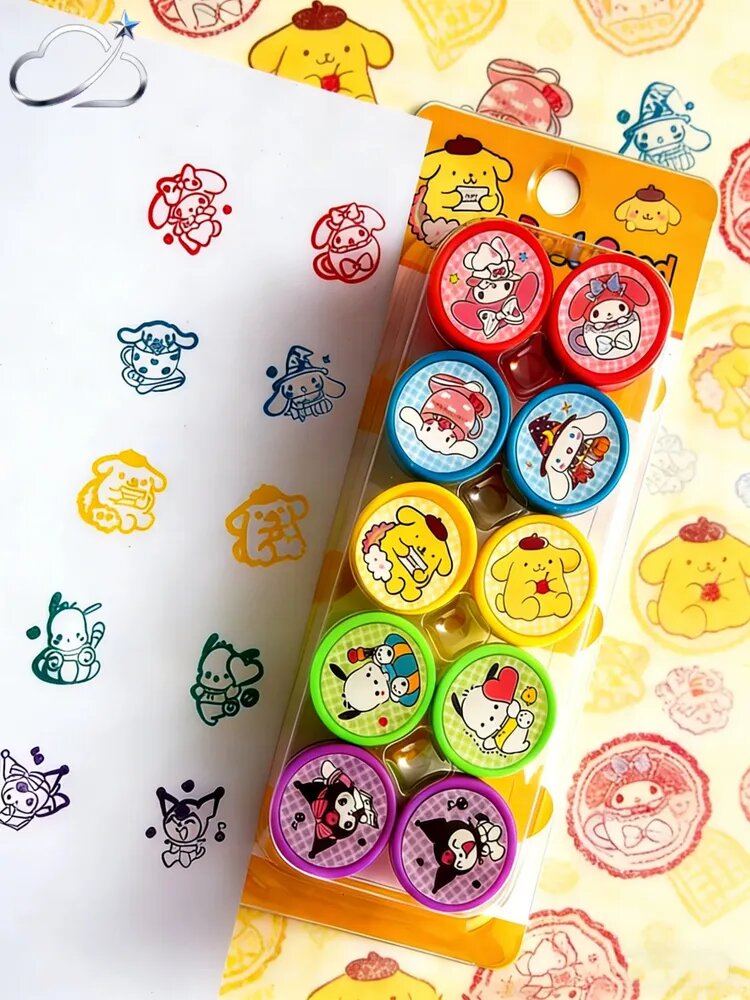 Набор детских цветных печатей с personnages Sanrio (10 шт.): яркие, безопасные, игрушка для мальчиков и девочек, для творчества и развития, идеально для дома и детского сада