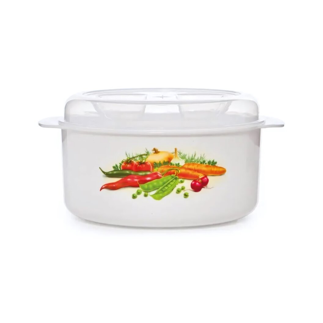 Кастрюля для микроволновой печи 1,2 л с крышкой, пластик, цвет в ассортименте, рисунок овощи