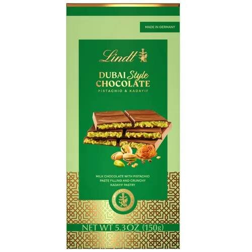 Молочный шоколад Lindt Dubai chocolate (Дубайский шоколад) с фисташковой пастой и хрустящим кадаифом, 150 г