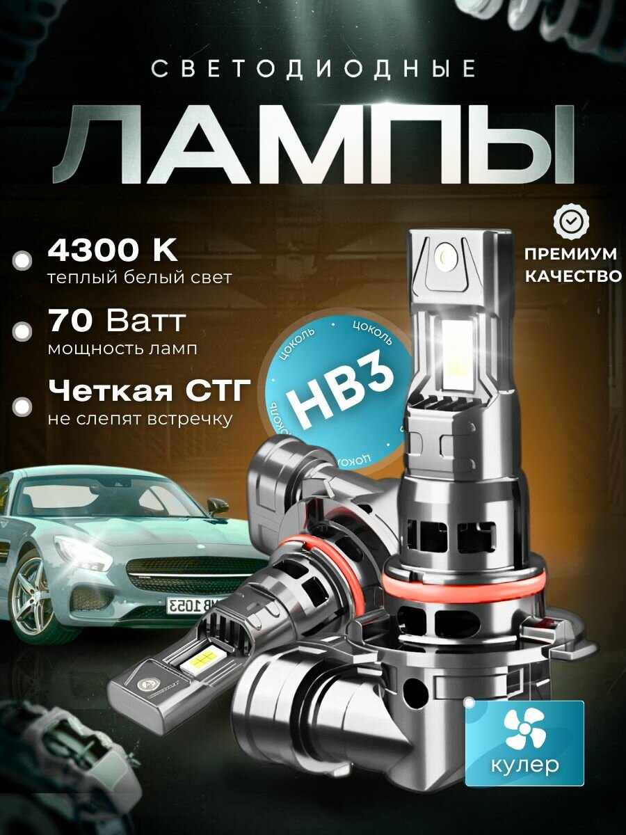 Светодиодные лед лампы HB3 (9005) в фары c линзами Kia Rio 3 2011-2017 г. в, НВ3 лампочки HB3 LED для Киа Рио 3