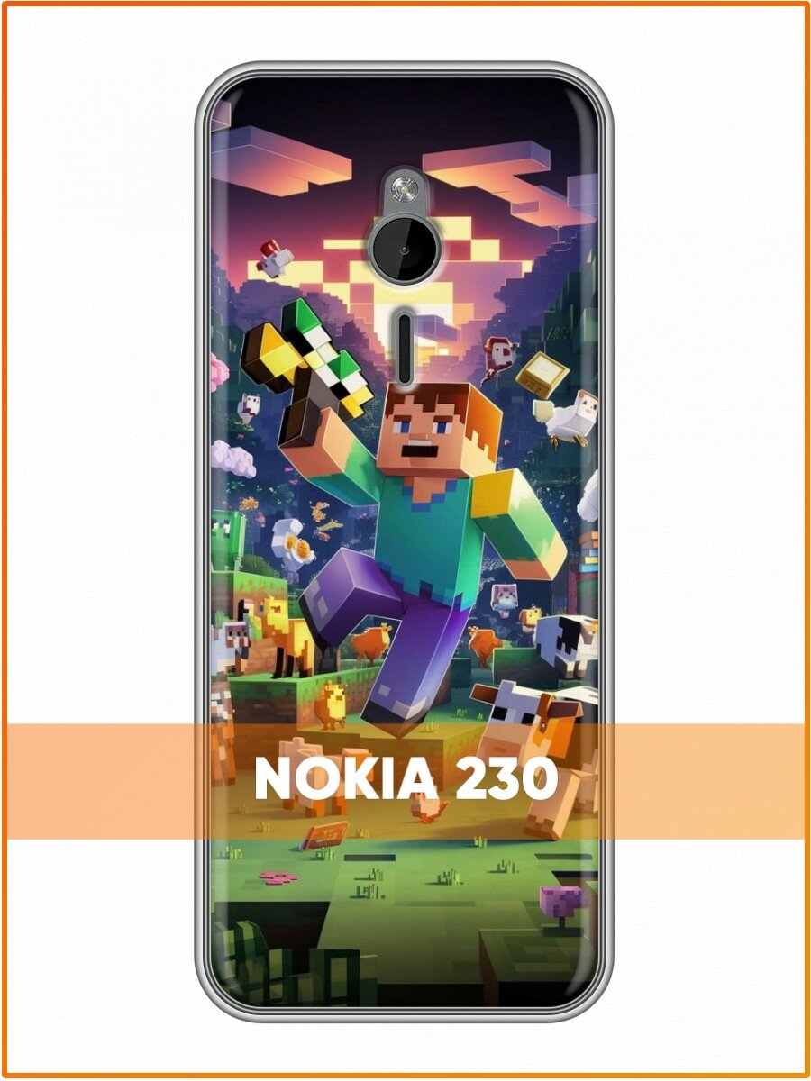 Чехол для Nokia 230 с принтом Майнкрафт с животными (Нокиа 230)