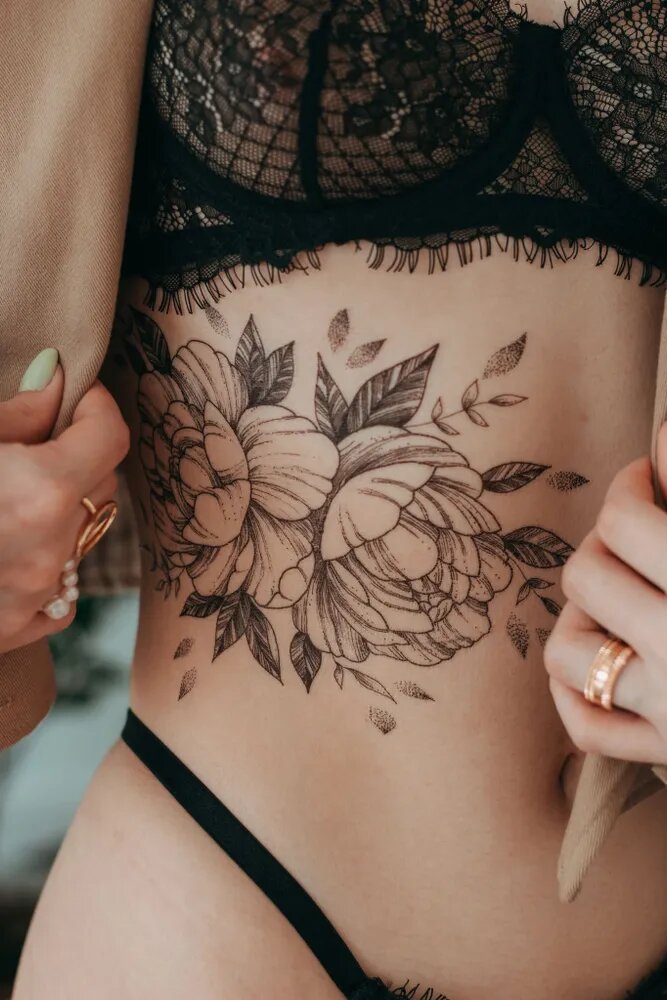 Tattoo'шки Временная тату "Большой пион" 21*15см