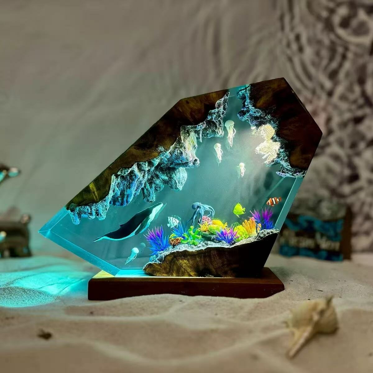 Ночная лампа «море» с пультом ДУ, дерево+смола, USB, RGB-подсветка