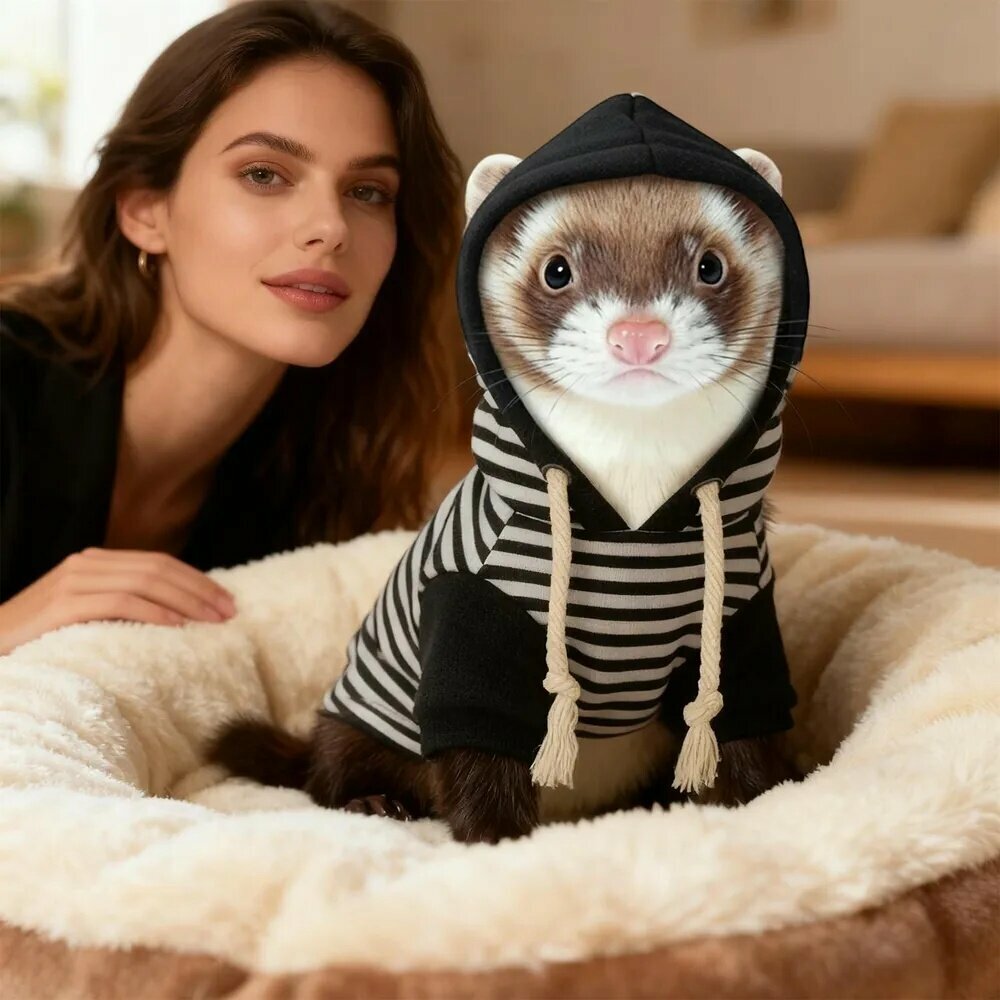 Толстовка с капюшоном для хорьков, Одежда для хорьков , Фурнитура для ошейников и поводков