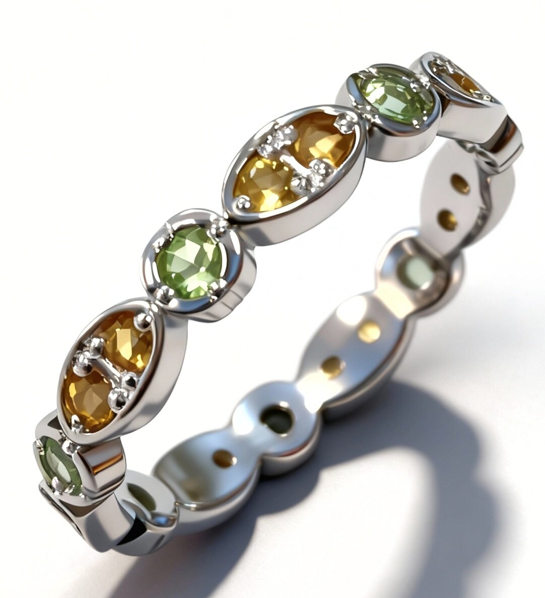 Кольцо, серебро, 925 проба, родирование, хризолит, цитрин