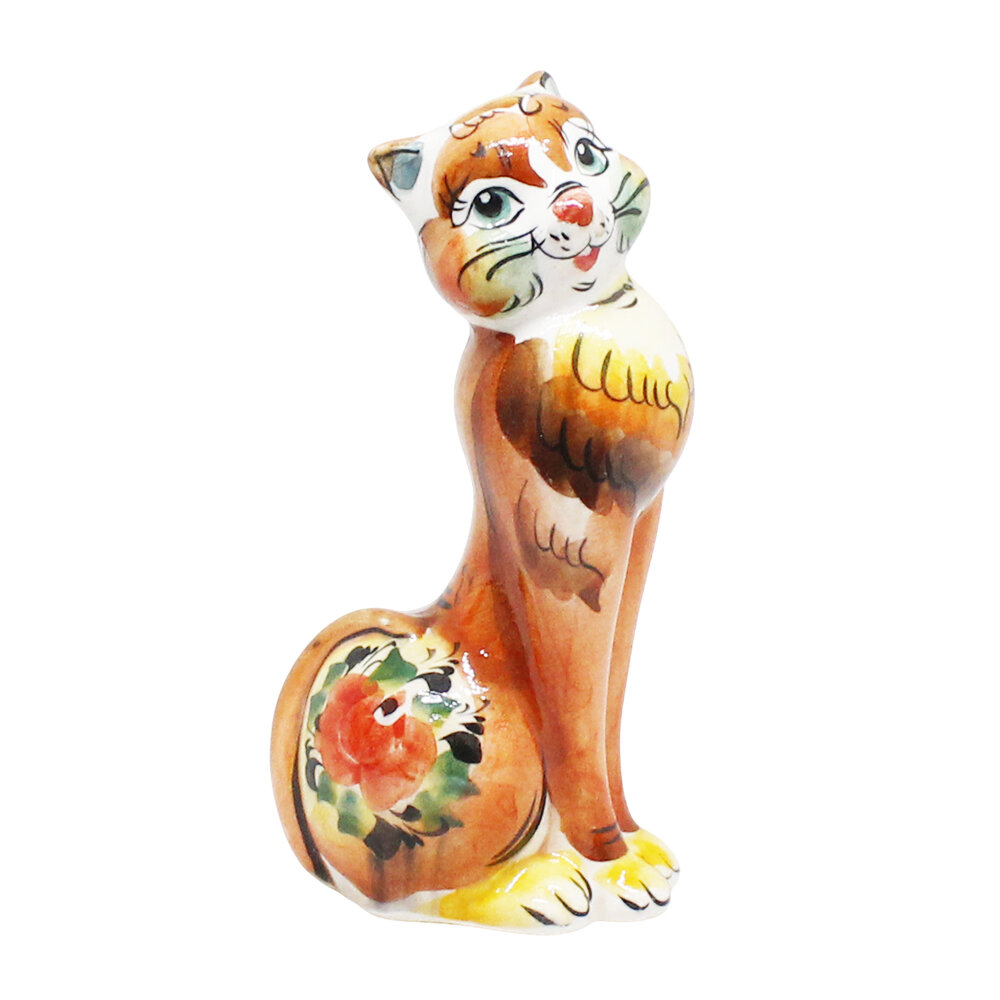 Фарфоровая фигурка ручной работы "Кошка Маруся, рыжая", (Цветная роспись)