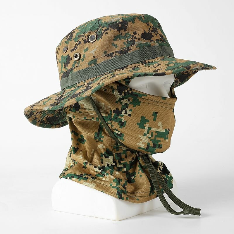 Камуфляжная круглая шляпа с полями, тактическая маскировка для активного отдыха, маска для лица для походов и велоспорта, шляпа для кемпинга и рыбалки, защита от солнца
