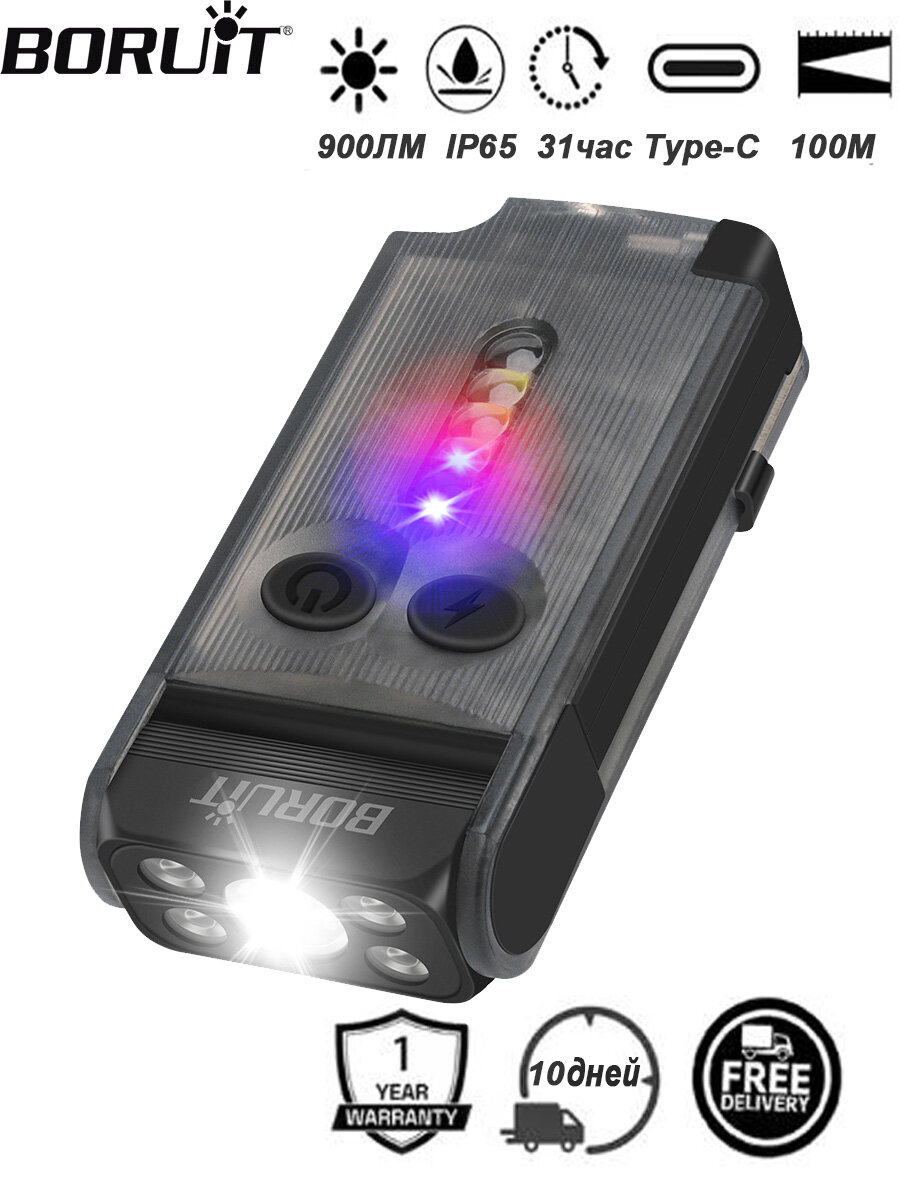 Яркий фонарик BORUiT V30 черный