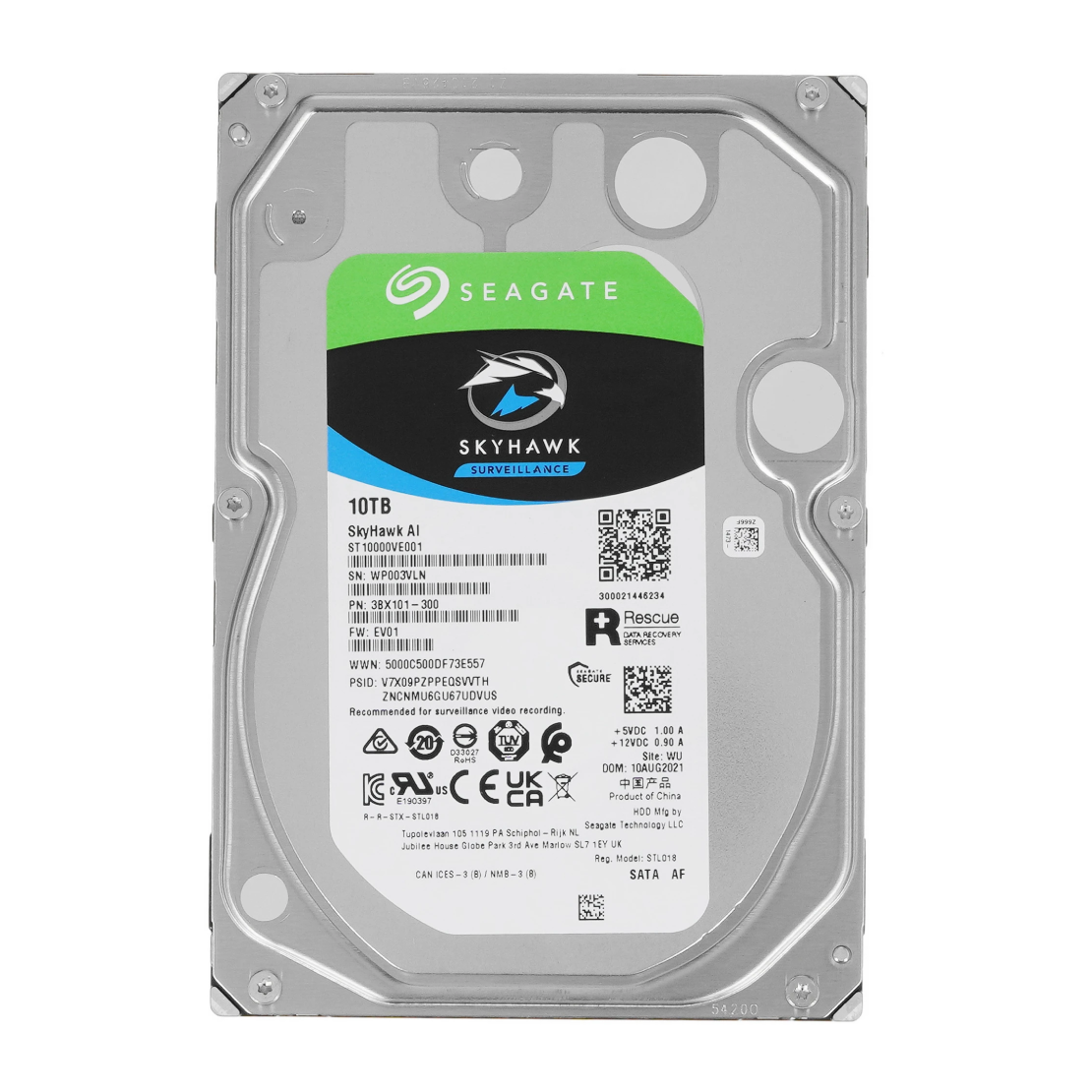 Жесткий диск Seagate Original ST10000VE001, 10 ТБ, SATA III (SATA 6 Гбит/с), 7200 об/мин, серебристый