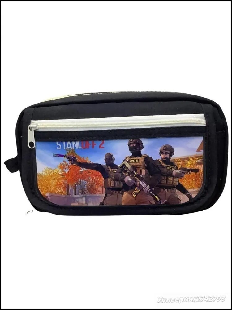 Эксклюзивный пенал Standoff 2 для подростков с двумя отделениями 20x11x7 см, комплектуется набором из 10 наклеек