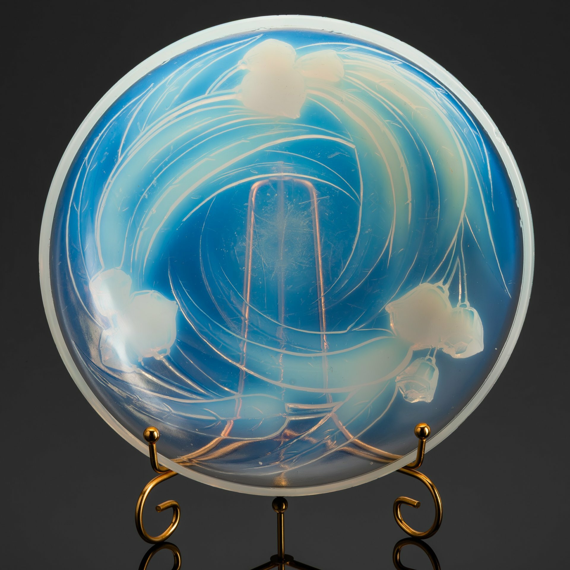 Ваза-конфетница с цветочным декором, фирма "Etling", стекло, пресс, Франция, 1930-1950 гг.