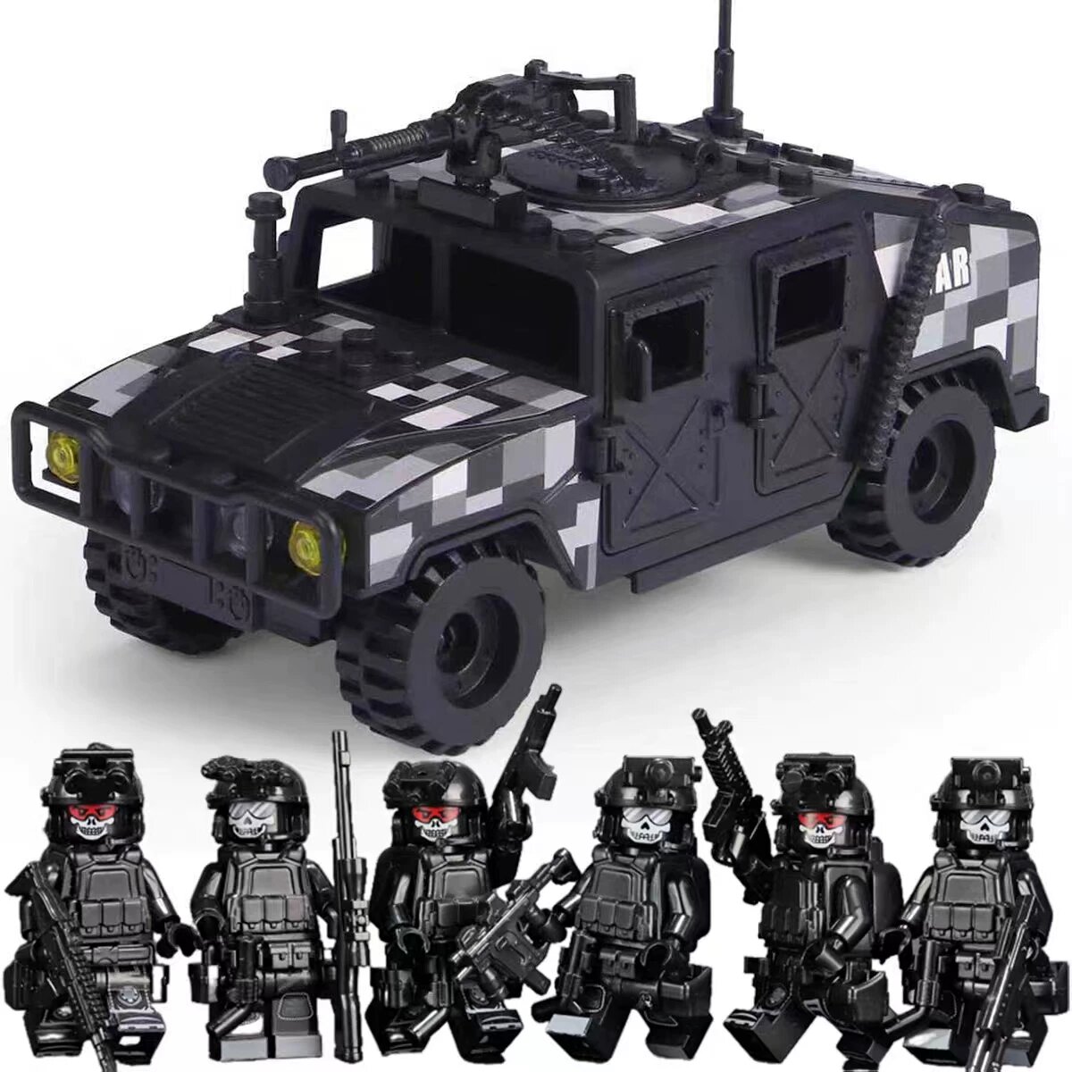 Черный военный грузовик Humvee с 6 фигурами спецназа ГHOST, набор игрушек