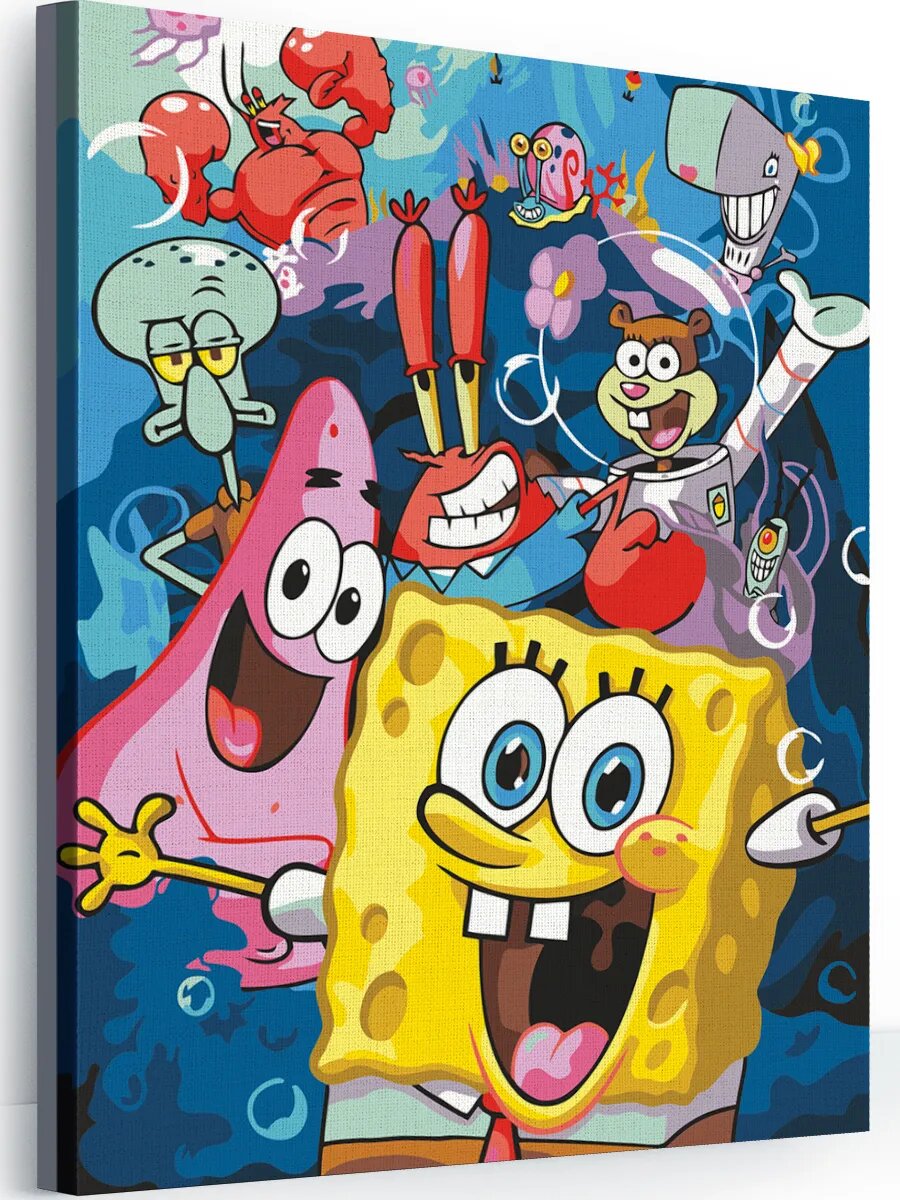 Губка Боб с друзьями Картина по номерам на холсте 40х50 см